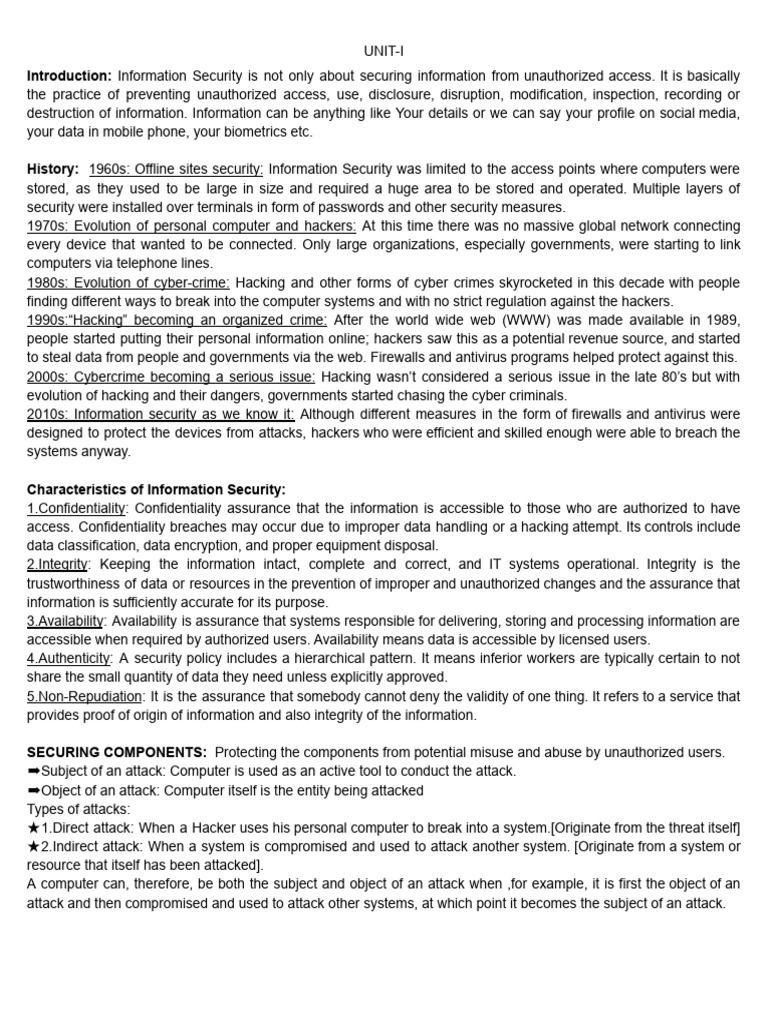 INFORMATION SECURITY - Information Security Unit 1-5 | Download Free PDF | Security | Computer ...