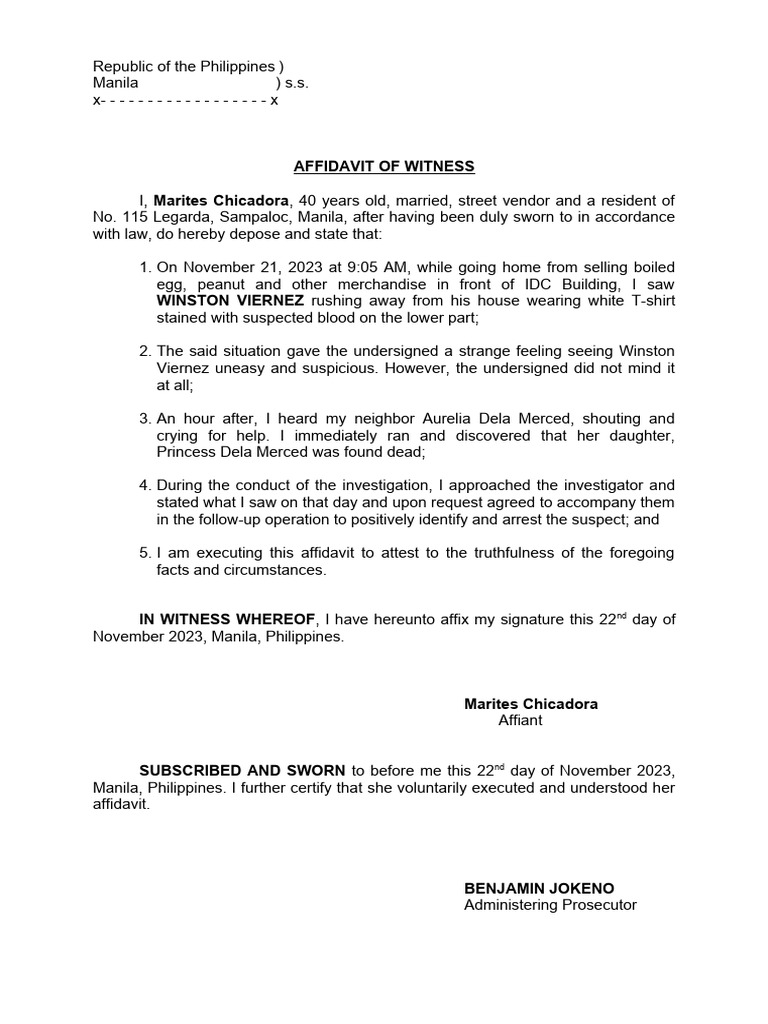 Witness Affidavit on Crime Scene | PDF