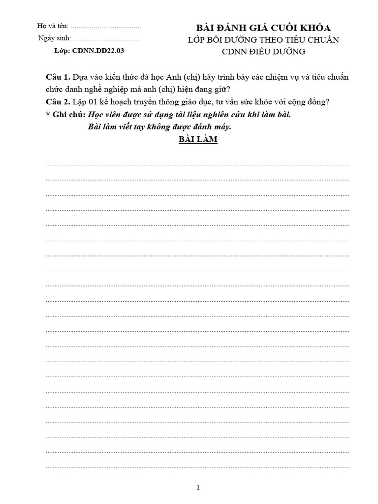 Bài Test Cdnn Điều Dưỡng | PDF