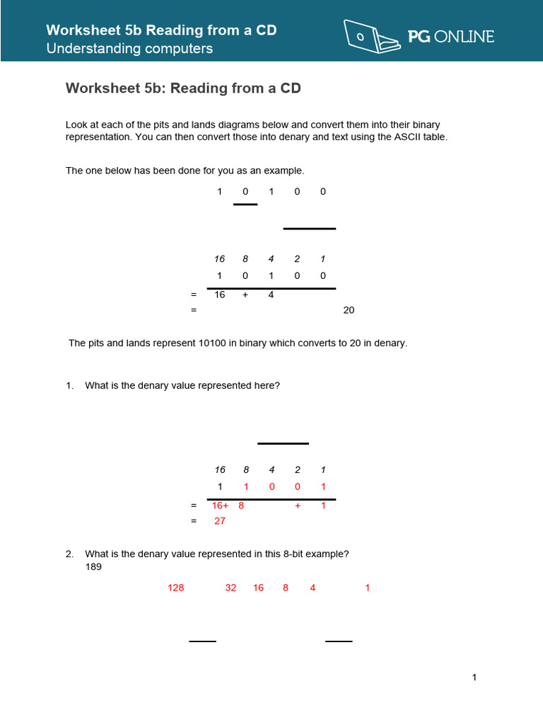 UCom Worksheet 5b Reading From A CD Kyo | PDF | Compact Disc | Optics