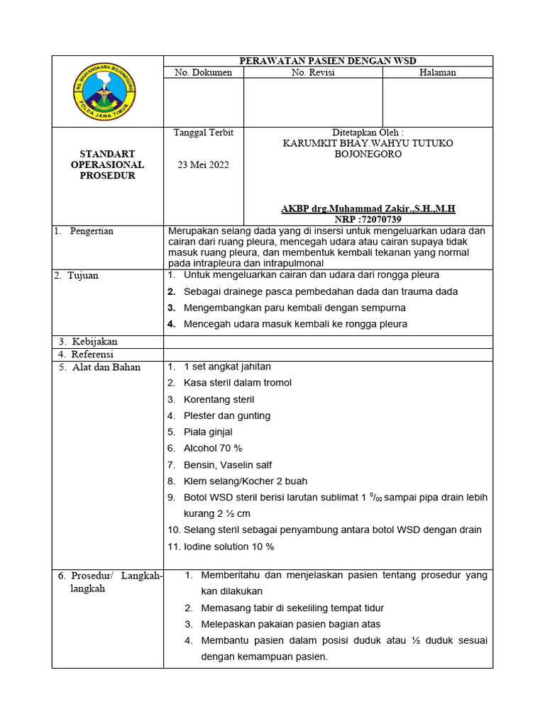 Sop - Perawatan WSD | PDF