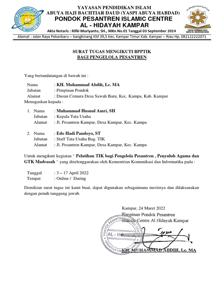 Surat Tugas Mengikuti Pelatihan | PDF