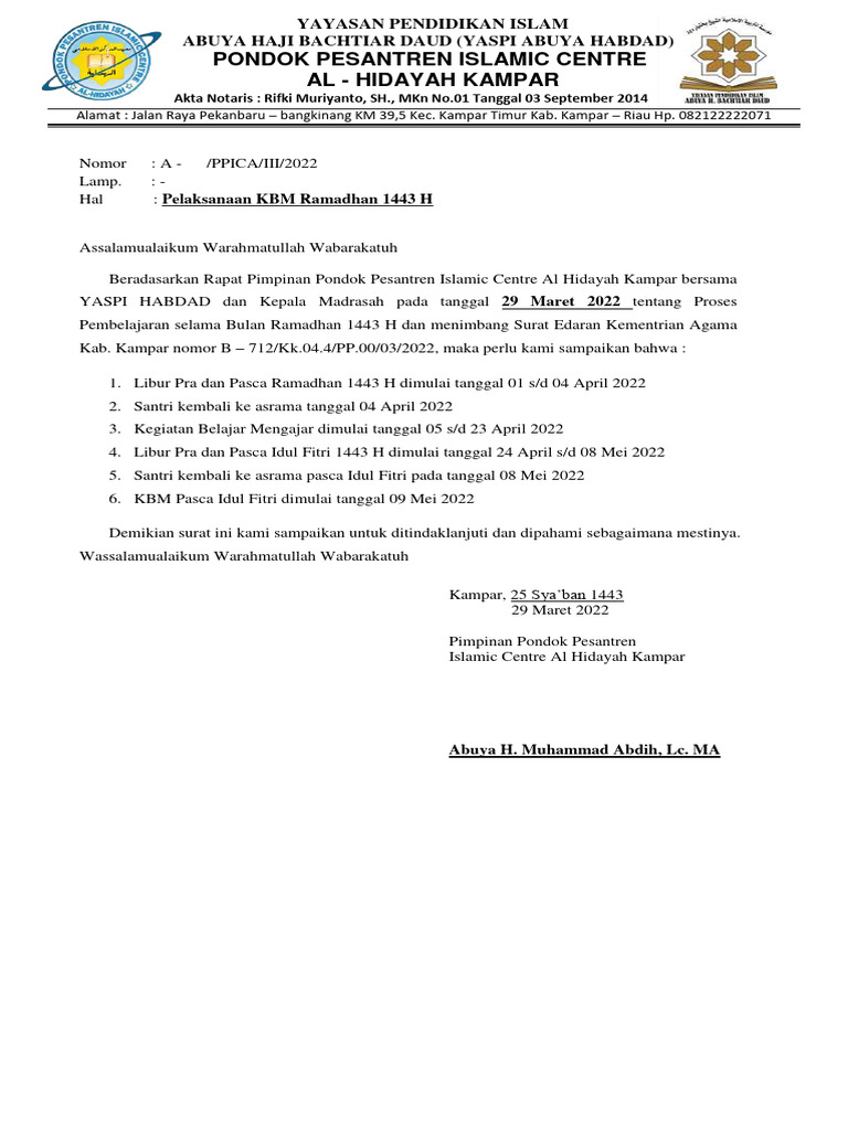 Info Libur Puasa 1443 Hijriah | PDF