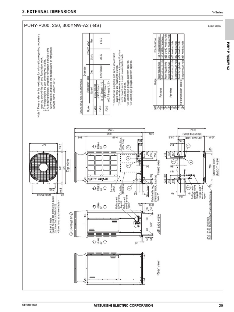 PUHY-P200, 250, 300YNW-A2 (-BS) : 2. External Dimensions | PDF | Valve ...