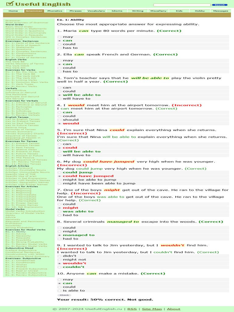 Useful English Ex. 1 Ability | PDF | Grammatical Tense | Verb