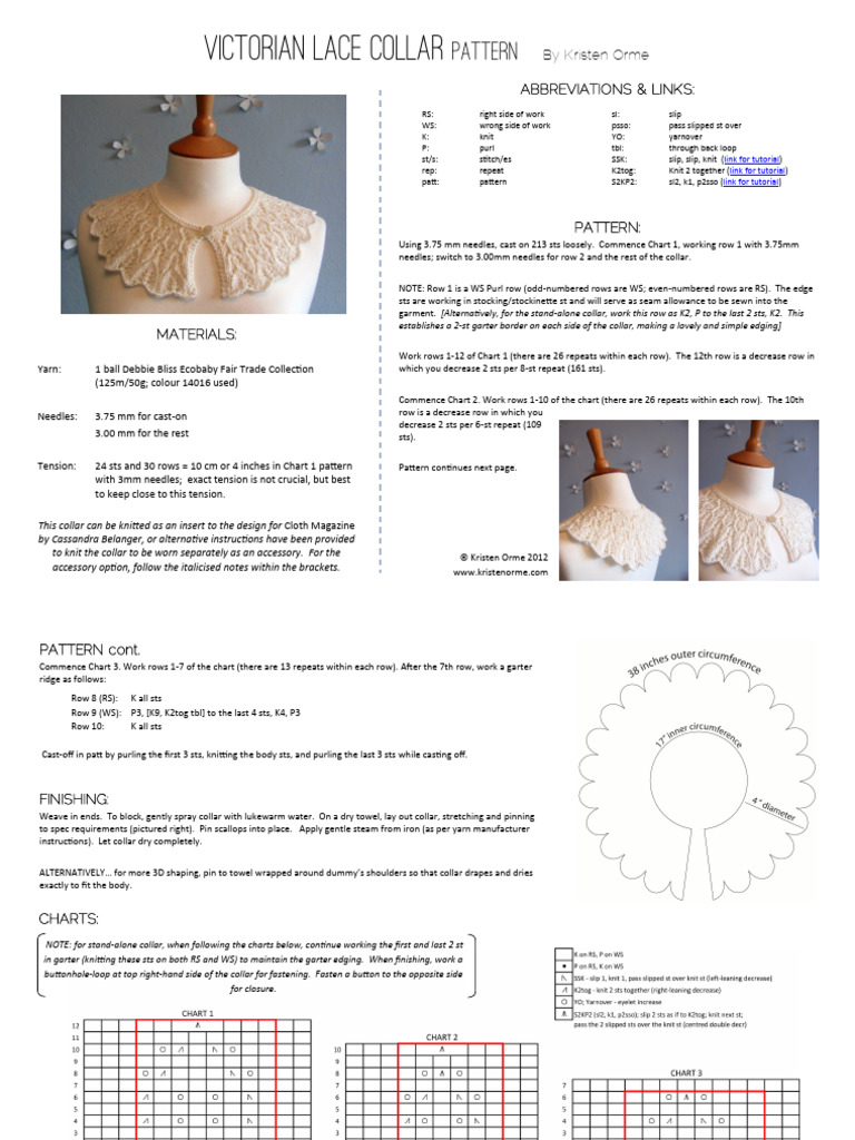 Victorian Lace Collar Knitting Pattern | PDF | Knitting | Needlework
