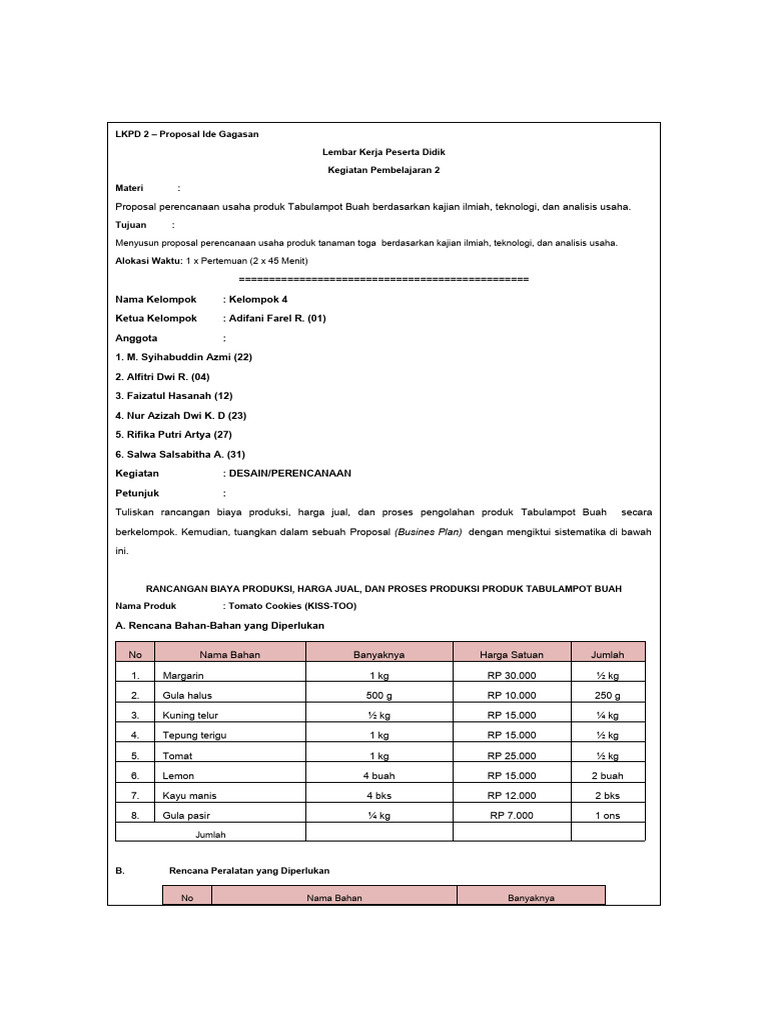 LKPD 2 - Proposal Ide Gagasan Tabulampot (Tomat) | PDF