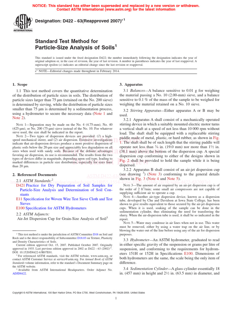 ASTM D422 63 2007 E1 | Download Free PDF | Particle Size Distribution | Applied And ...