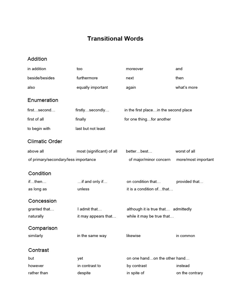 Transitional Words | PDF