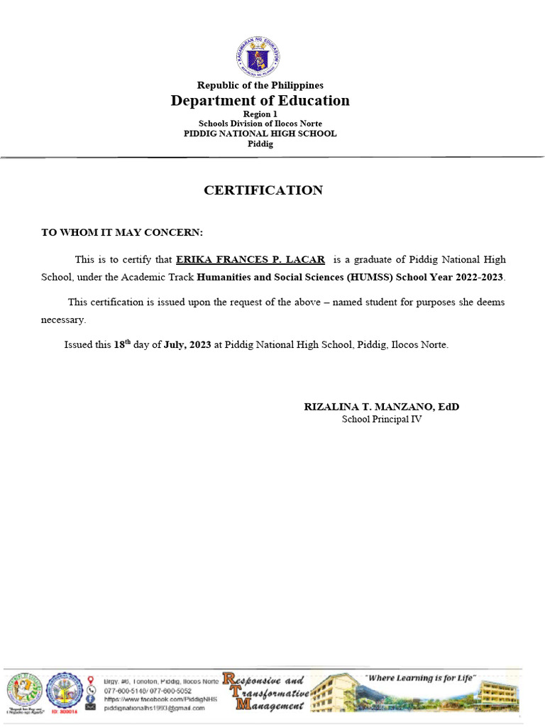 Piddig National High School Graduates 2023 | PDF | Liberal Arts Education