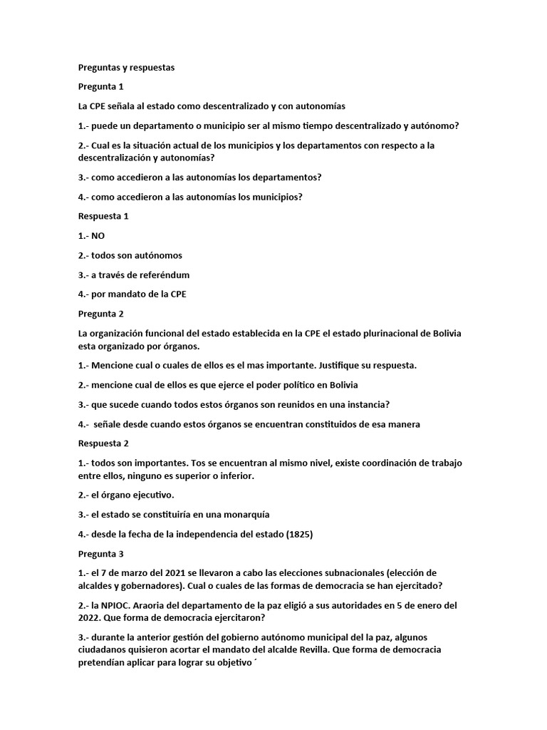 Preguntas y Respuestas | PDF | Estado (política) | Democracia