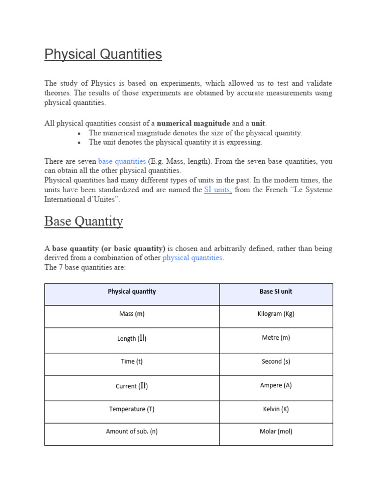 Chapter 1 - Physical Quantities | PDF | International System Of Units ...