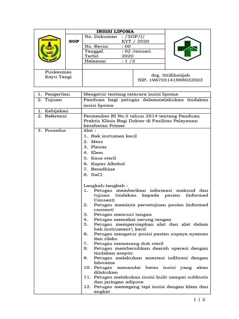 Sop Sop Insisi Lipoma | PDF