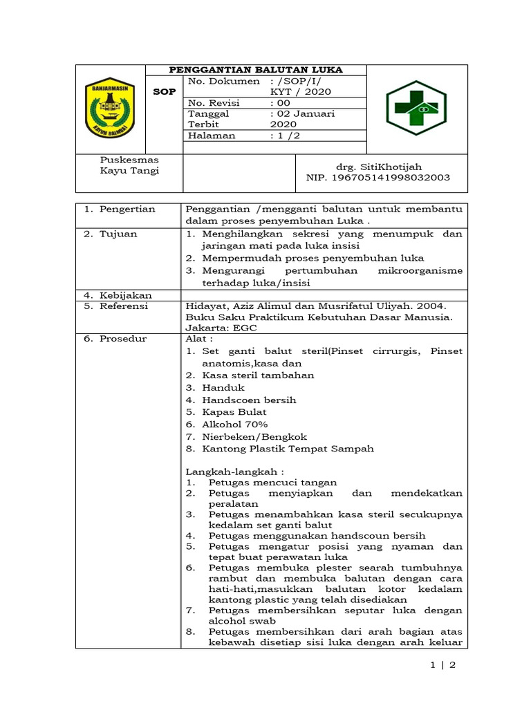 Sop Penggantian Balutan Luka | PDF