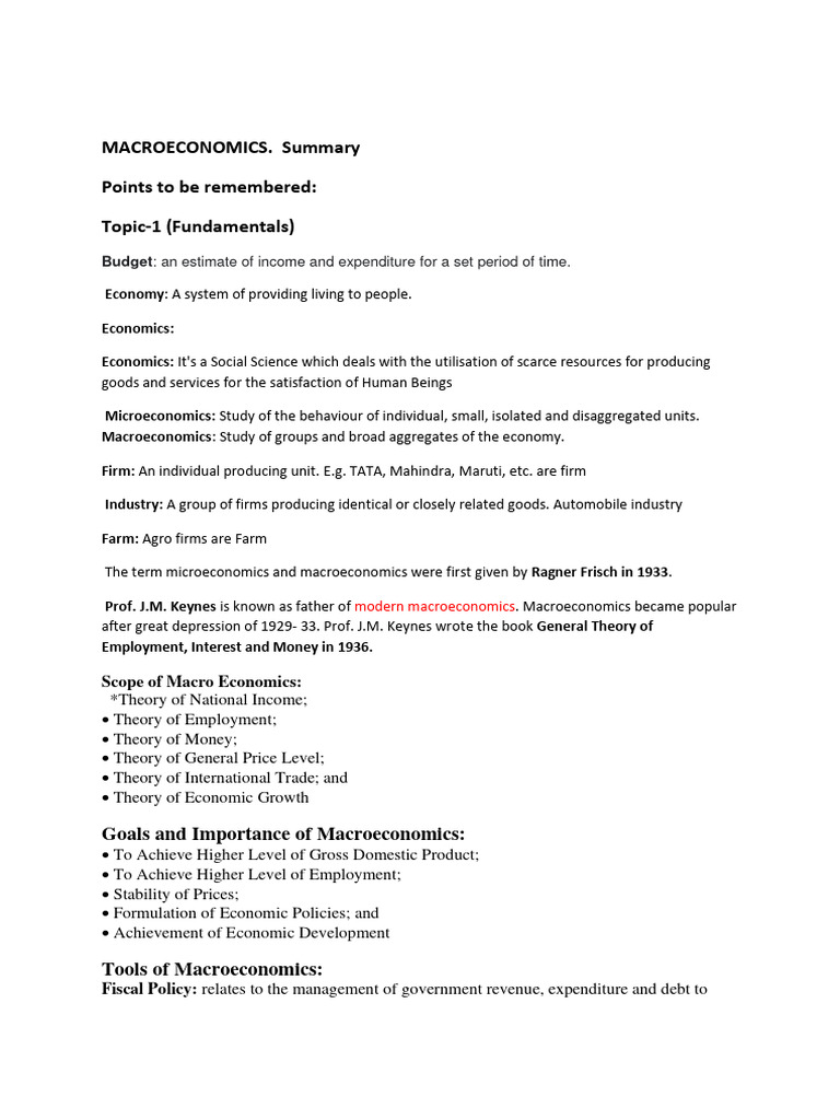 Summary of Macro Economics | PDF | Gross Domestic Product | Economics