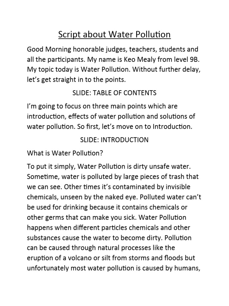 Script About Water Pollution 2 | PDF | Diarrhea | Water Pollution