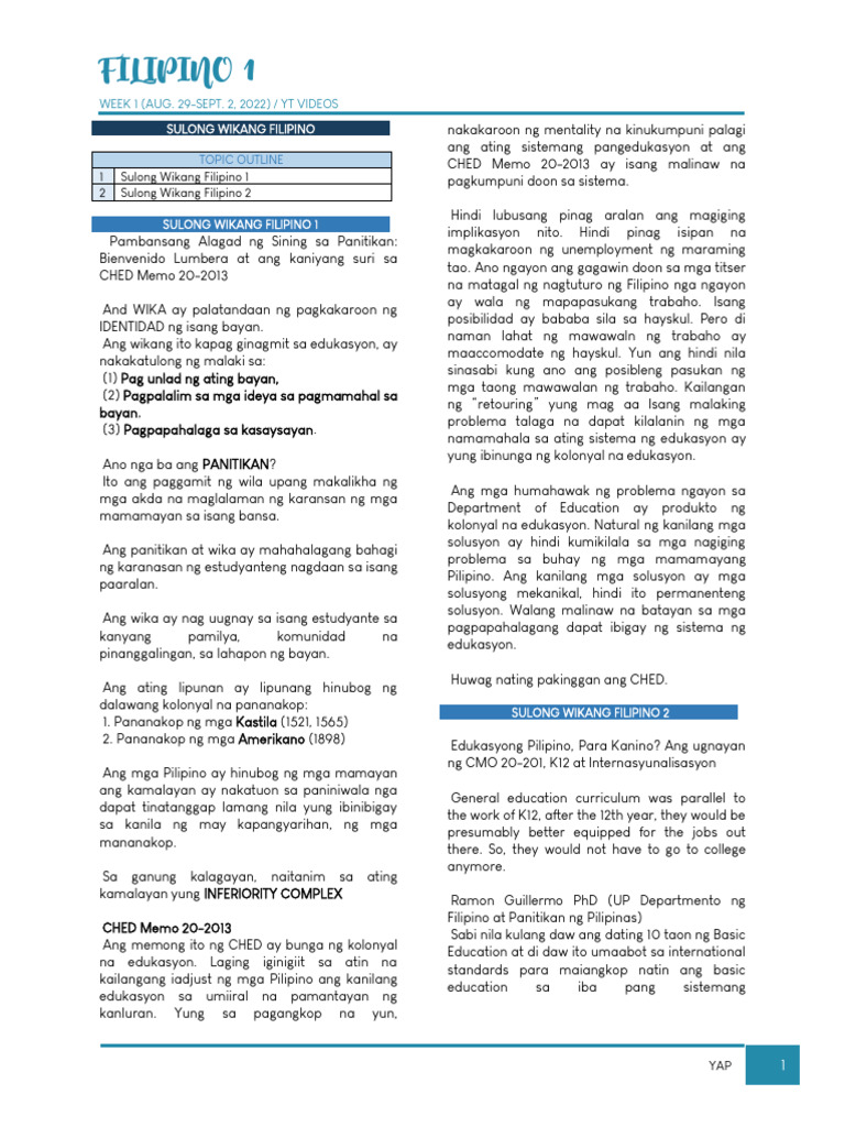 Fil 1 Trans Week 1 | PDF