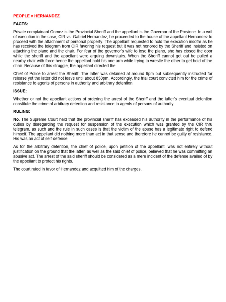 Case-9-People V Hernandez | PDF | Judgment (Law) | Sheriff