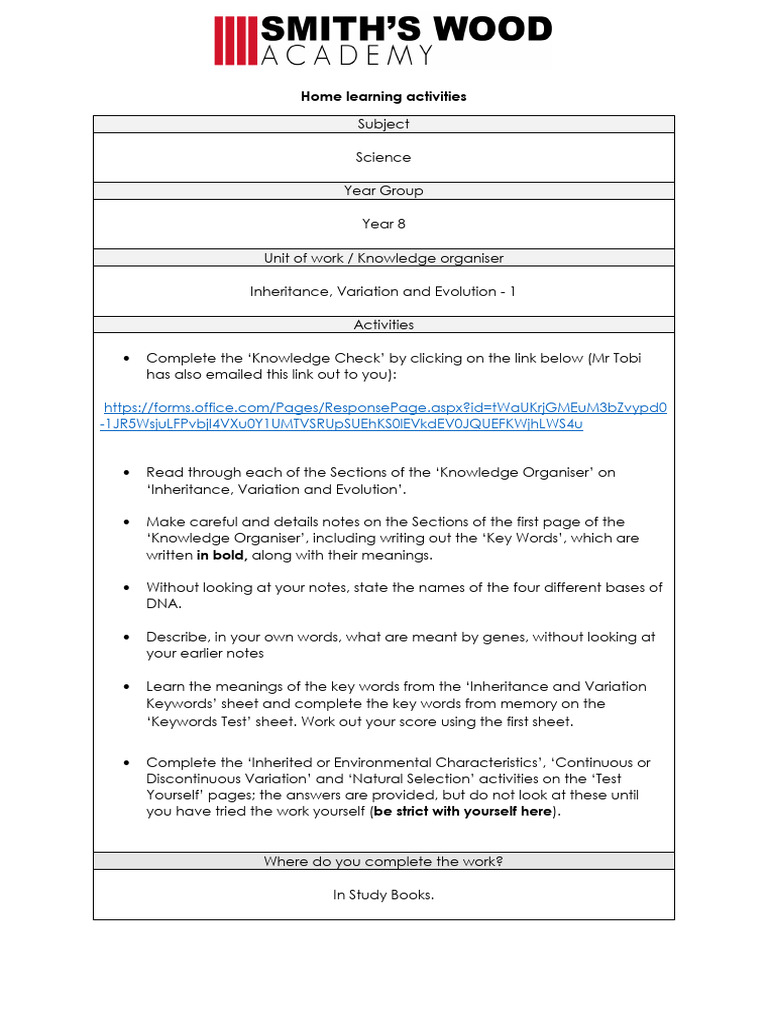 Year 8 Science: Inheritance & Evolution Activities | PDF | Allele ...