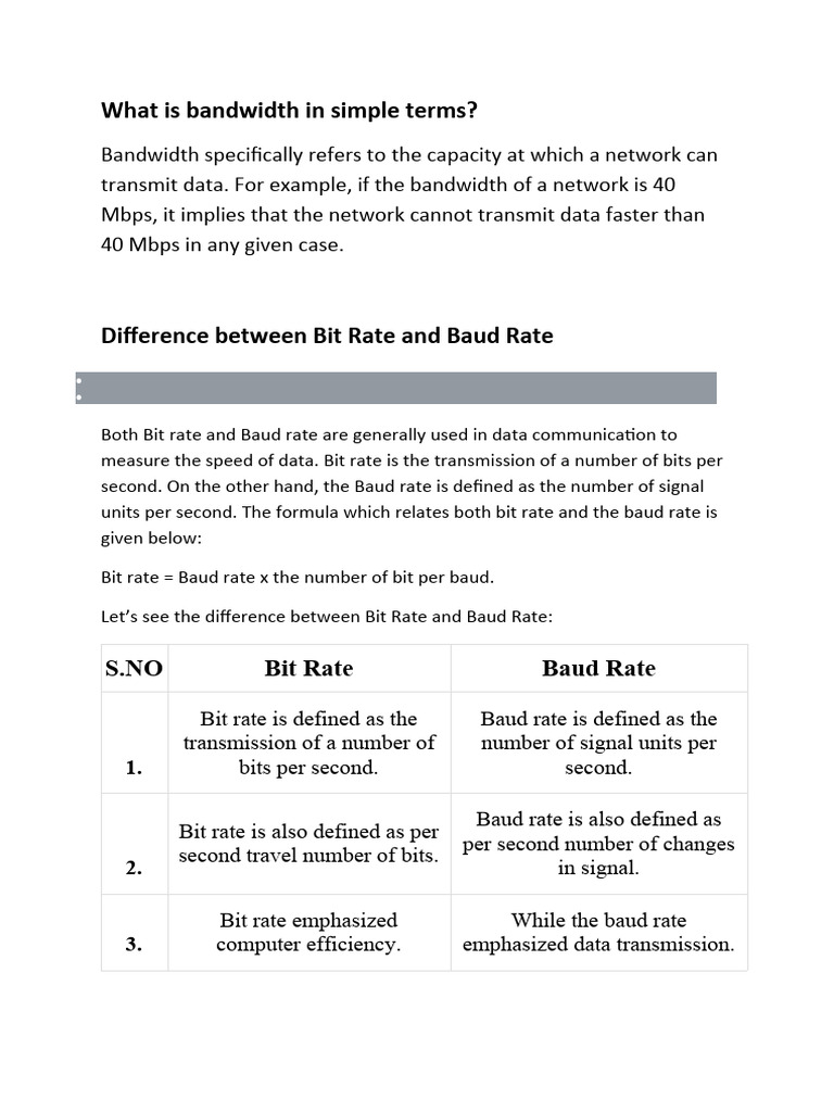 Bandwidth, Bit Rate, Buad Rate | PDF | Bit Rate | Bandwidth (Computing)
