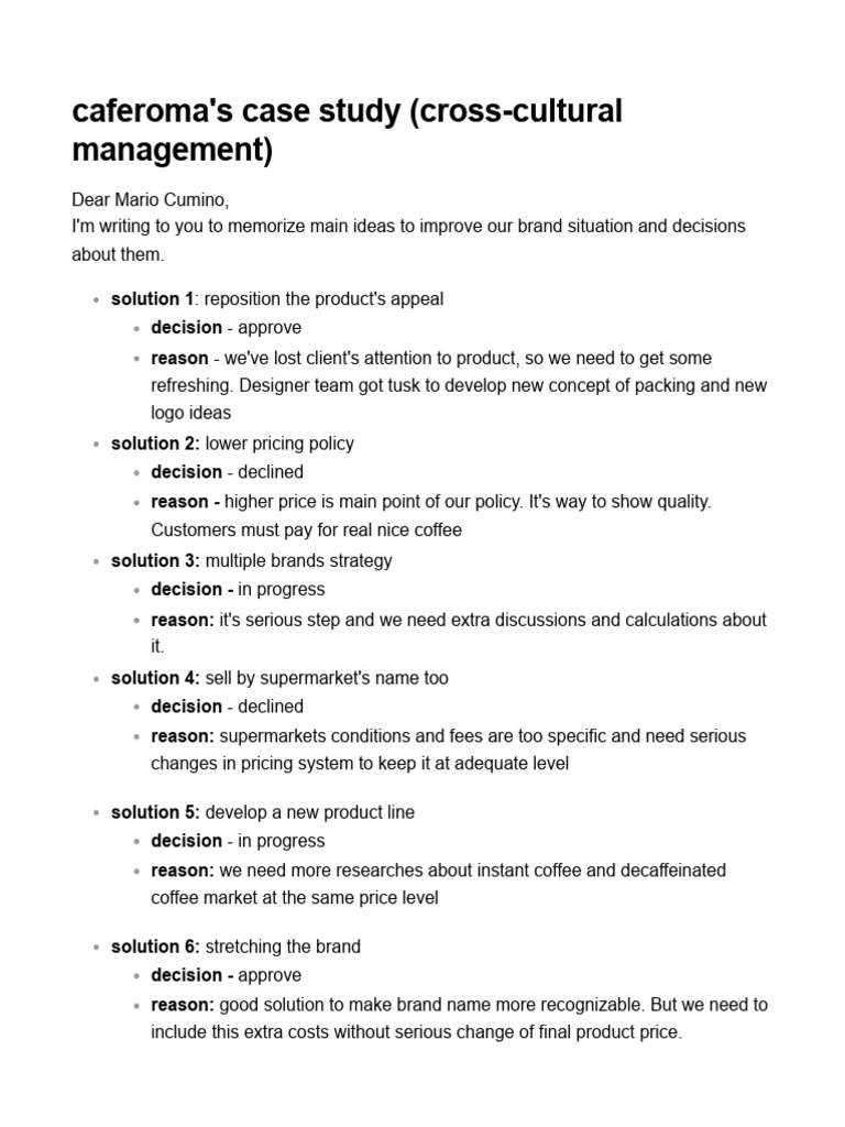 caferoma's case study (cross-cultural management) | PDF