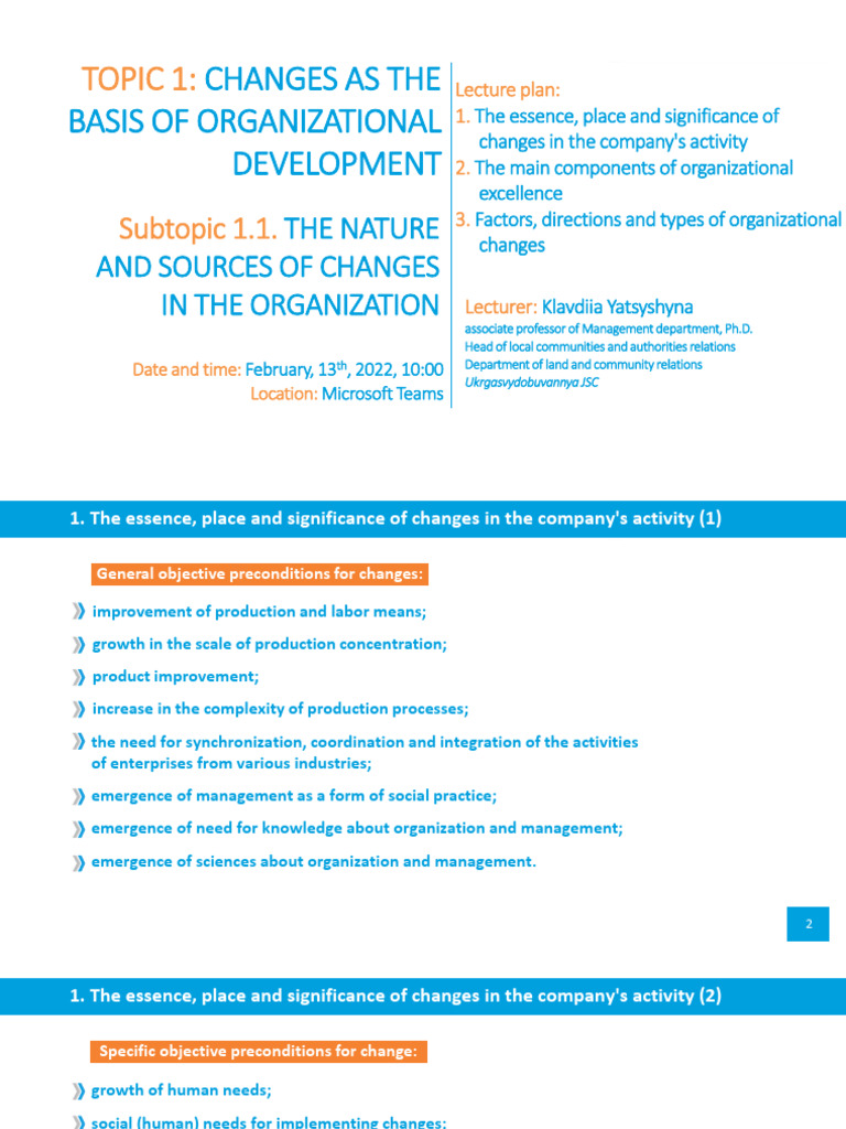 Change Management. Lecture 1 | PDF | Change Management | Organizational Behavior