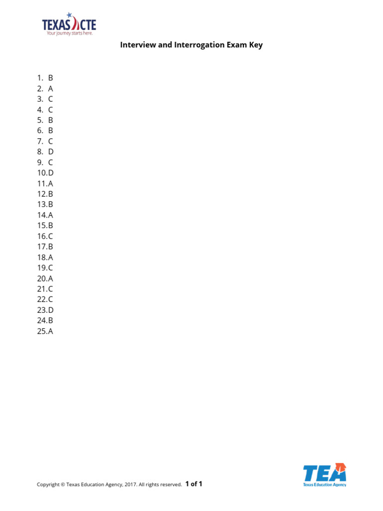 Interview and Interrogation Exam Answer Key | PDF