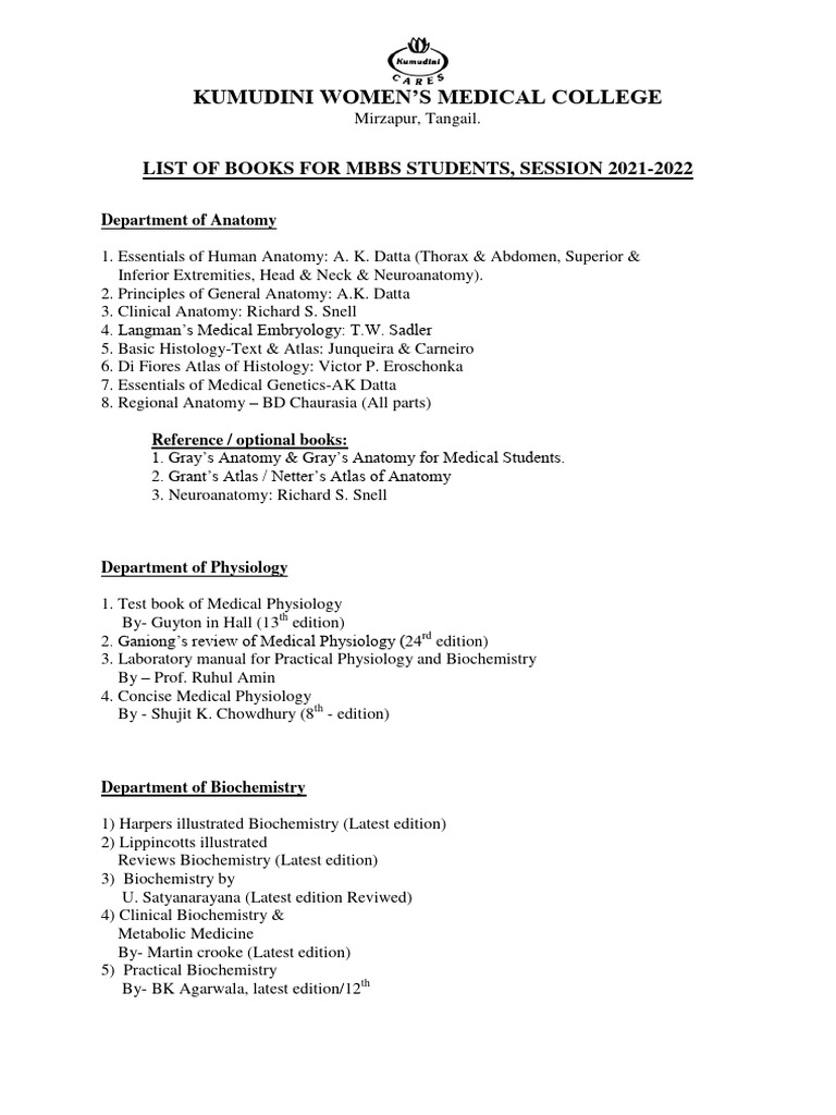 Book List MBBS | PDF