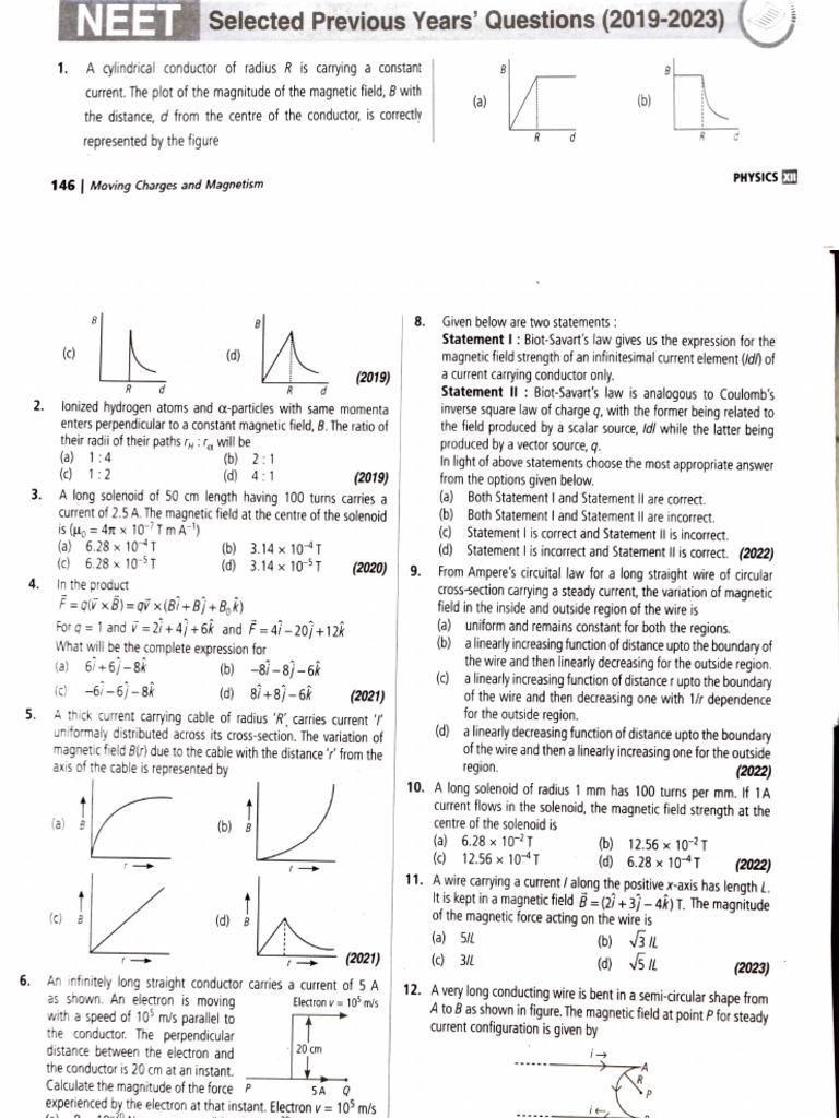 NEET Physics Questions: Magnetism 2019-2023 | PDF | Magnetic Field ...