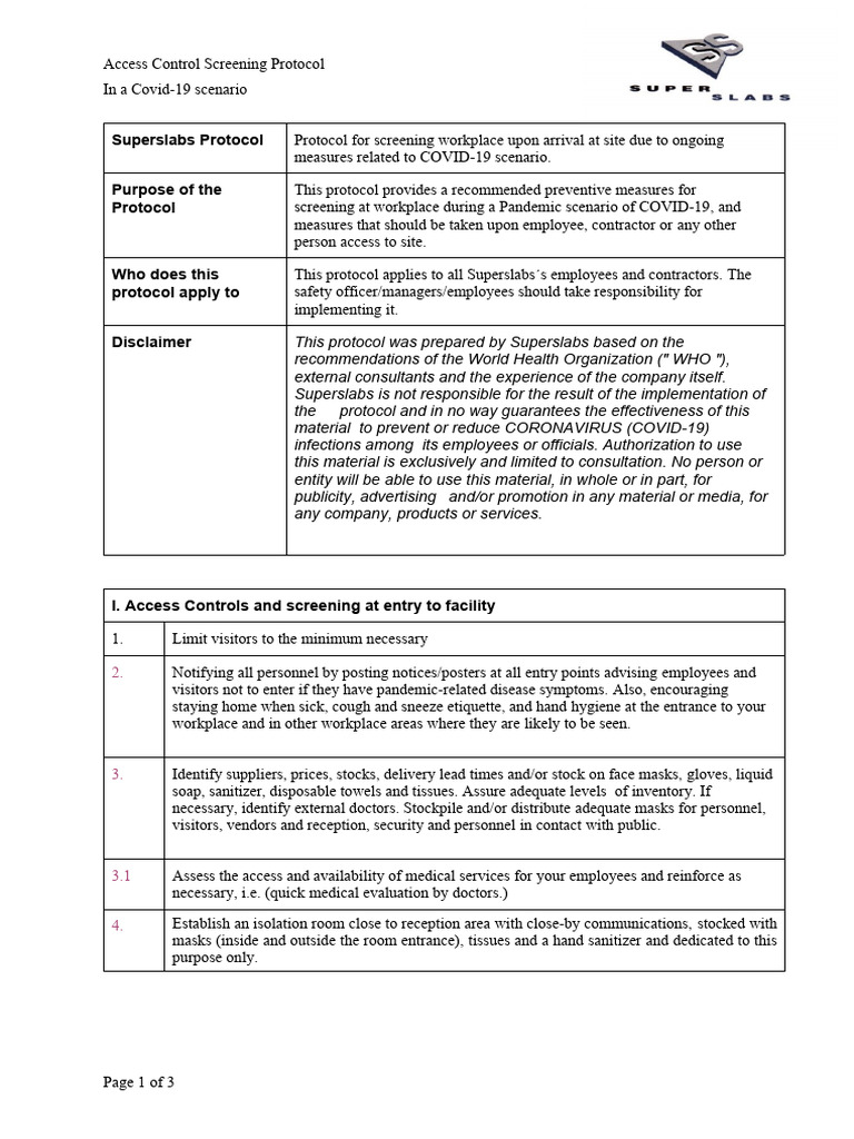 COVID-19-Access-Control-Screening-Protocol | PDF | Medicine | Public Health