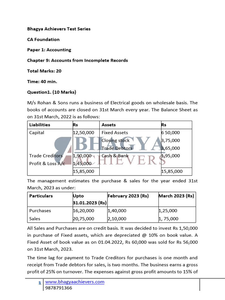 Incomplete Records BTS | PDF | Debits And Credits | Book Value