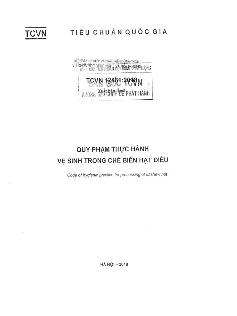 tieu-chuan-quoc-gia-tcvn-12461-2018-quy-pham-thuc-hanh-ve-sinh-trong-che-bien-hat-dieu | PDF