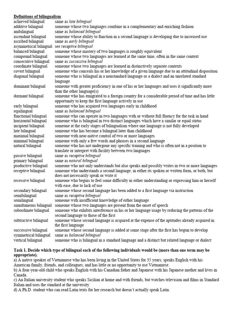 Types of Bilingualism Explained | PDF | Multilingualism | First Language