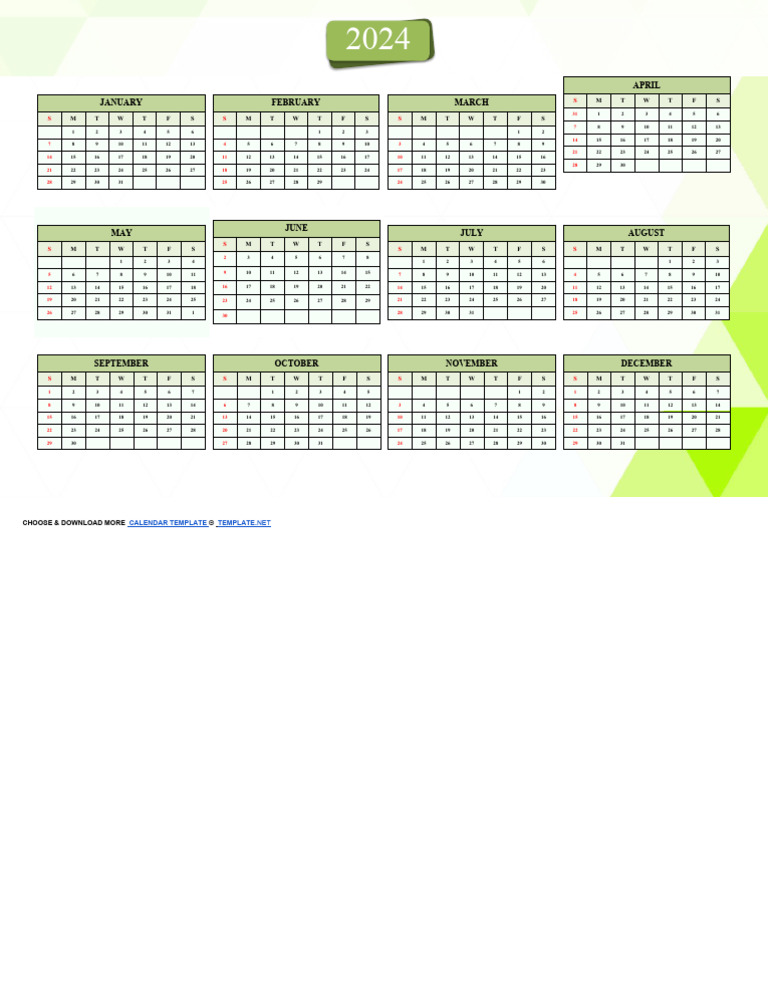 2024 Yearly Calendar Template | PDF