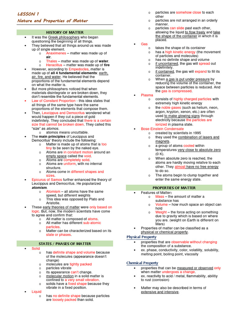 1st Semester Q1 General Chemistry (Notes) | PDF | Mole (Unit) | Mixture