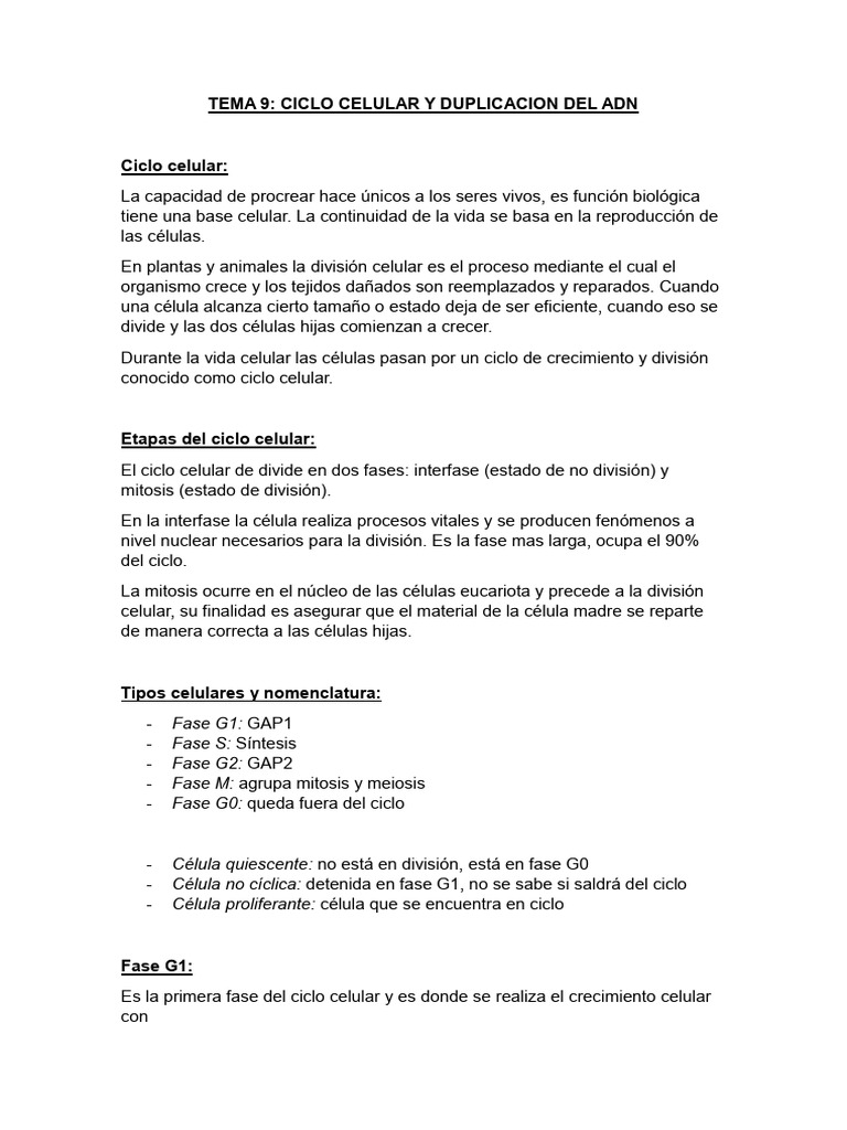 Tema 9 Biologia | PDF | Mitosis | Replicación De Adn