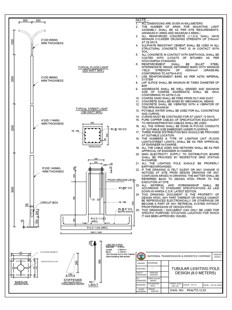 PDW-TZ-1133 Tubular Lighting Pole Design | PDF | Concrete | Building ...
