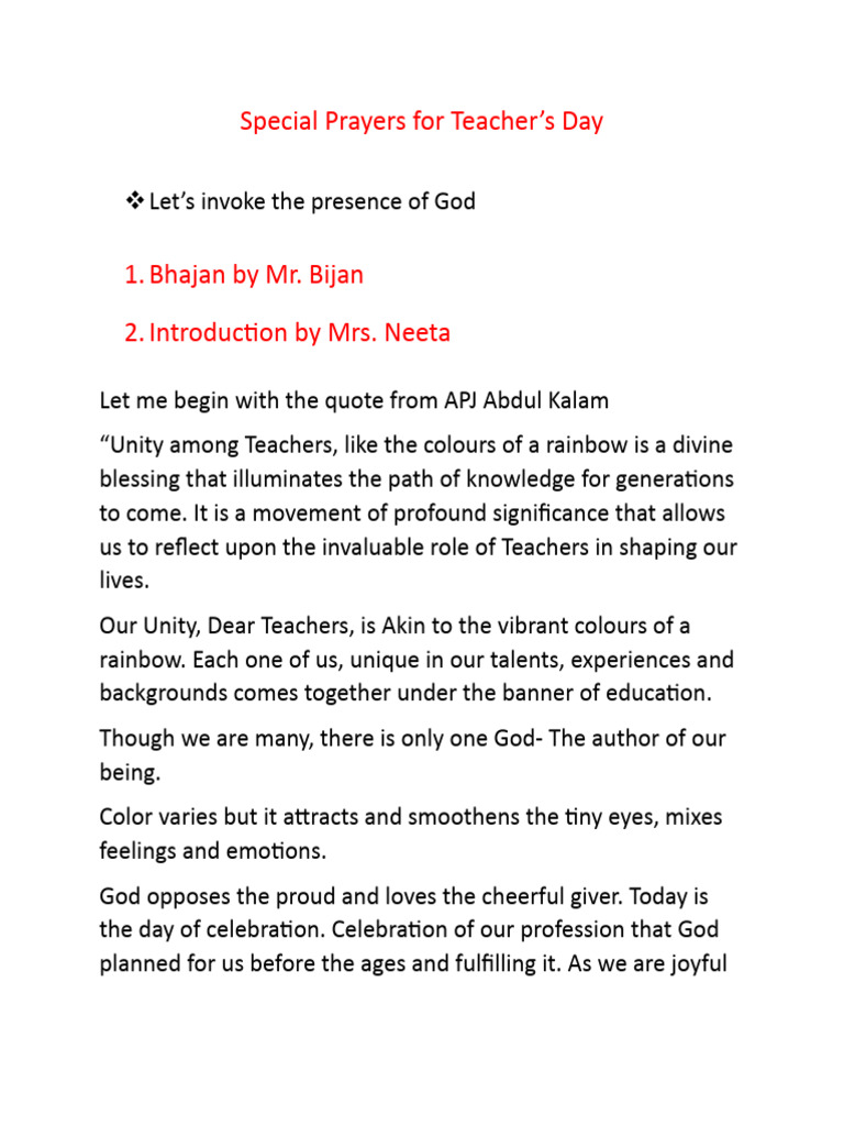 Special Prayers For Teacher | Download Free PDF | Prayer | Wisdom