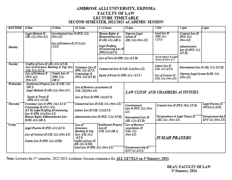 Second Semester 2022-23 Lecture Timetable-1 | PDF | Justice | Crime ...