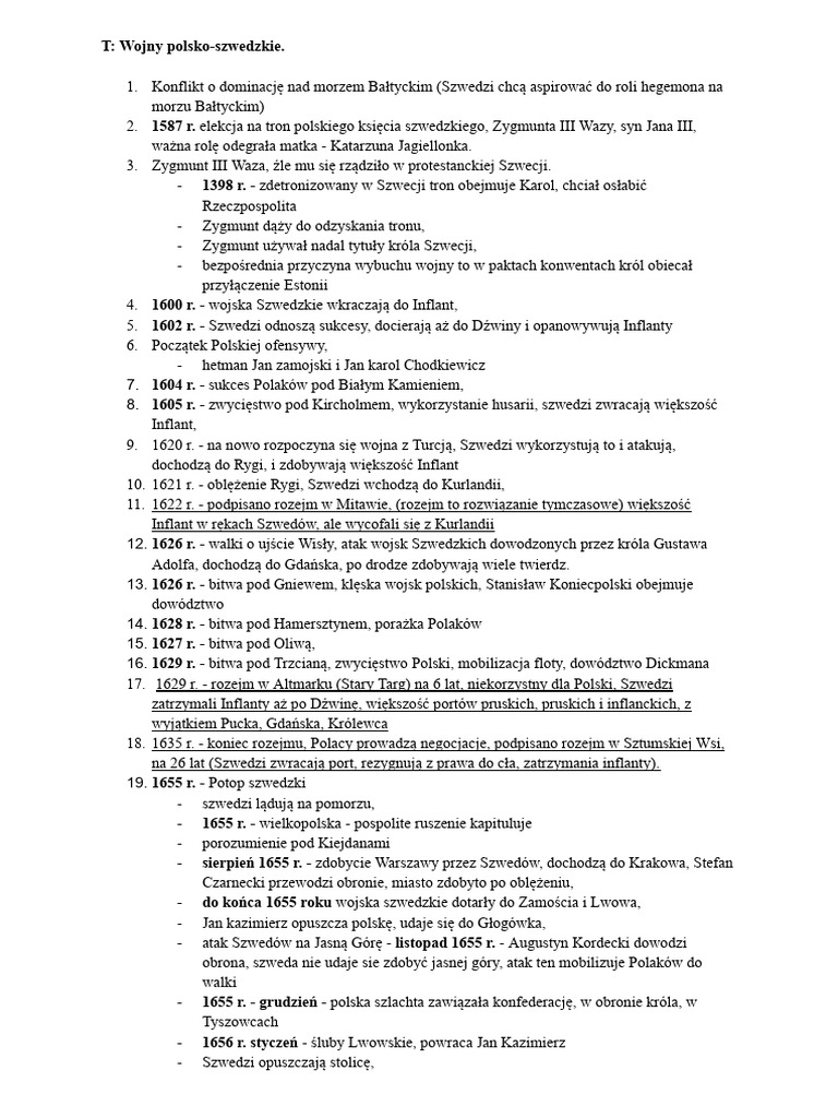 T - Wojny Polsko-Szwedzkie | PDF