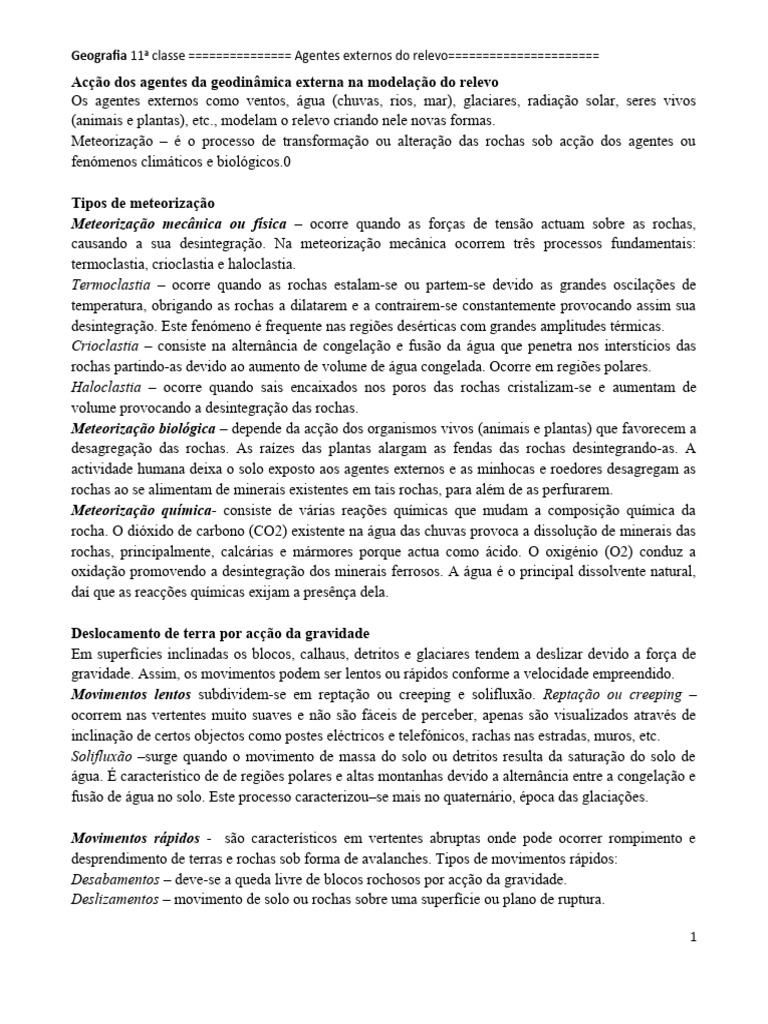Acção Dos Agentes Da Geodinâmica Externa Na Construção Do Relevo | PDF ...