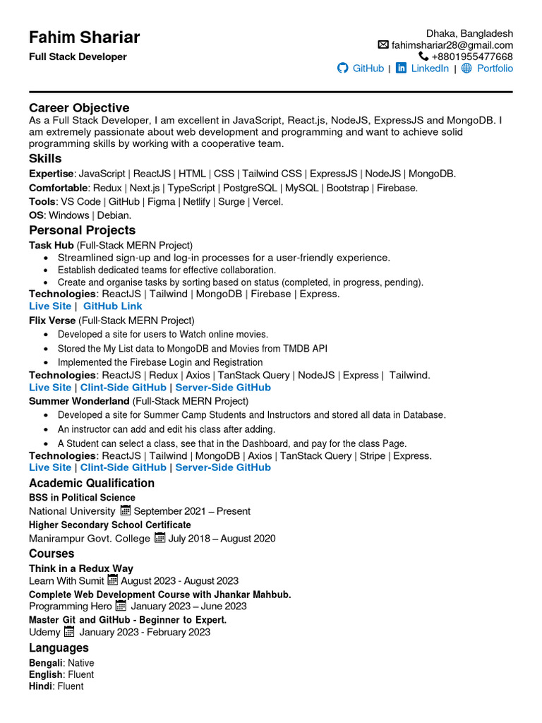 Fahim Shariar - Full Stack Developer Portfolio | PDF | Web Development | World Wide Web
