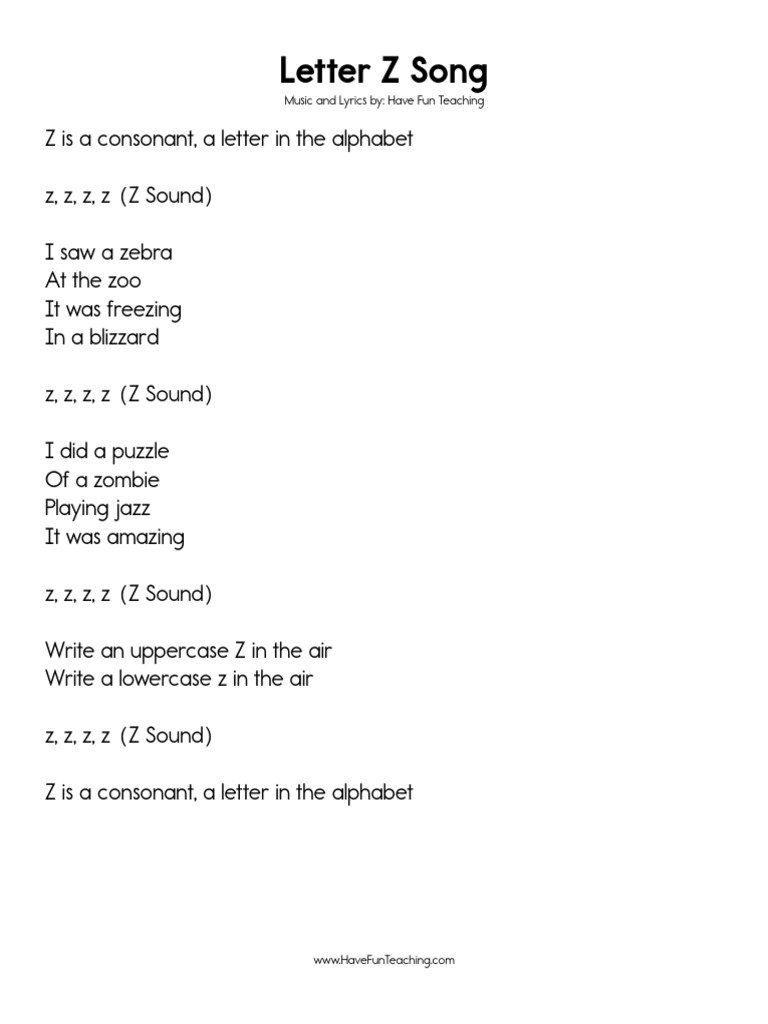Letter Z Song Lyrics | PDF