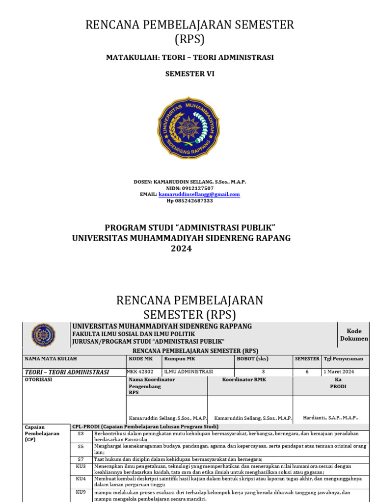 RPS_Teori2 Adm_Model.A_OBE_Genap 2023.2024 | PDF