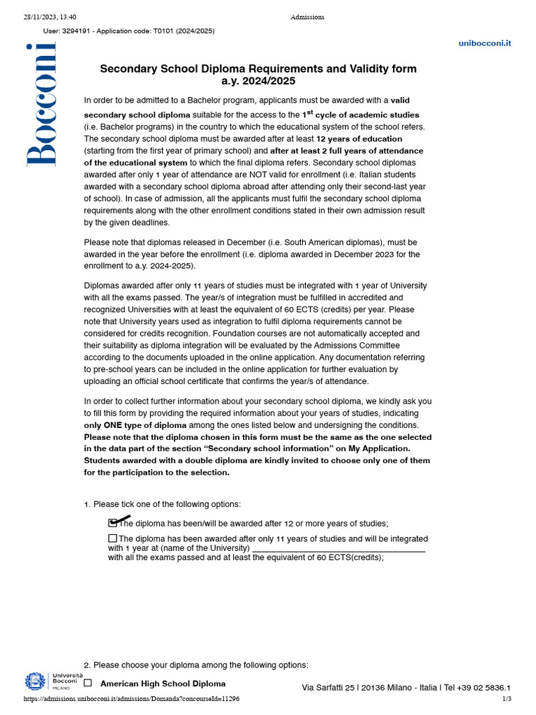 Bocconi Admission Diploma Guide | PDF | High School Diploma ...