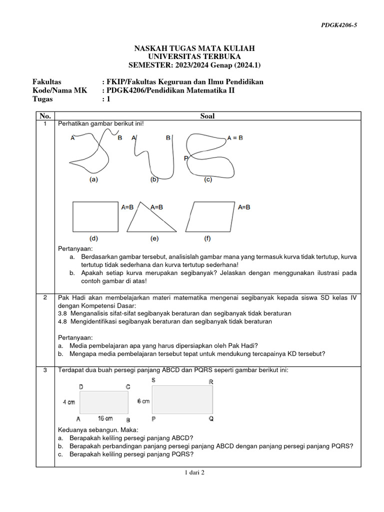 Soal Pdgk4206 Tmk1 5 (083182796301) | PDF