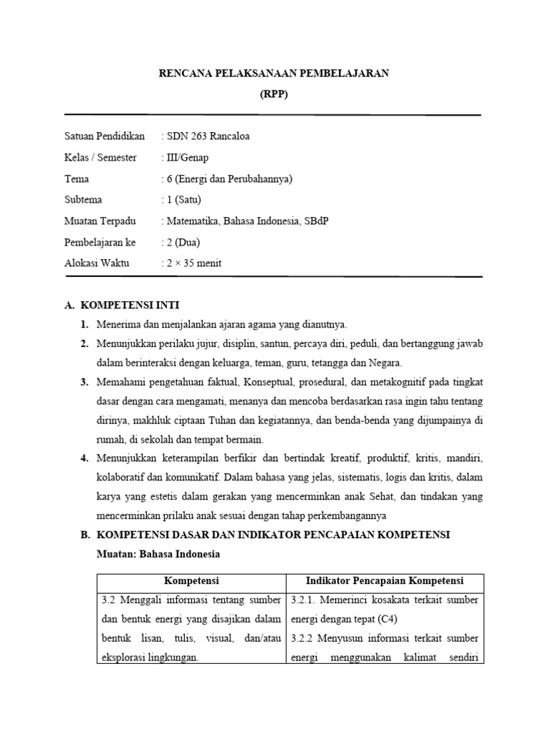 RPP Tema 6 Subtema 1 Pembelajaran 2 | PDF