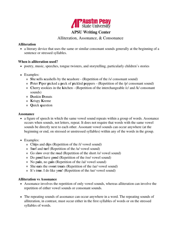 Alliteration Assonance Consonace | PDF | Syllable | Vowel