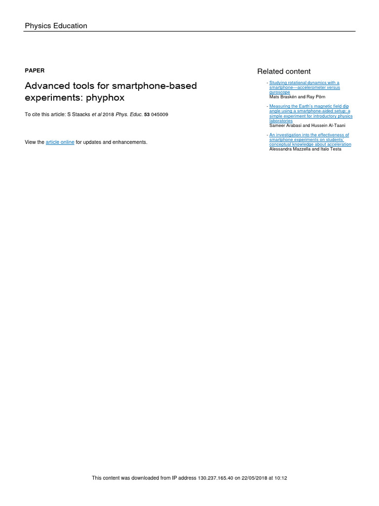 Advanced Tools For Smartphone Based Experiments Phyphox | PDF | Mobile App | Smartphone