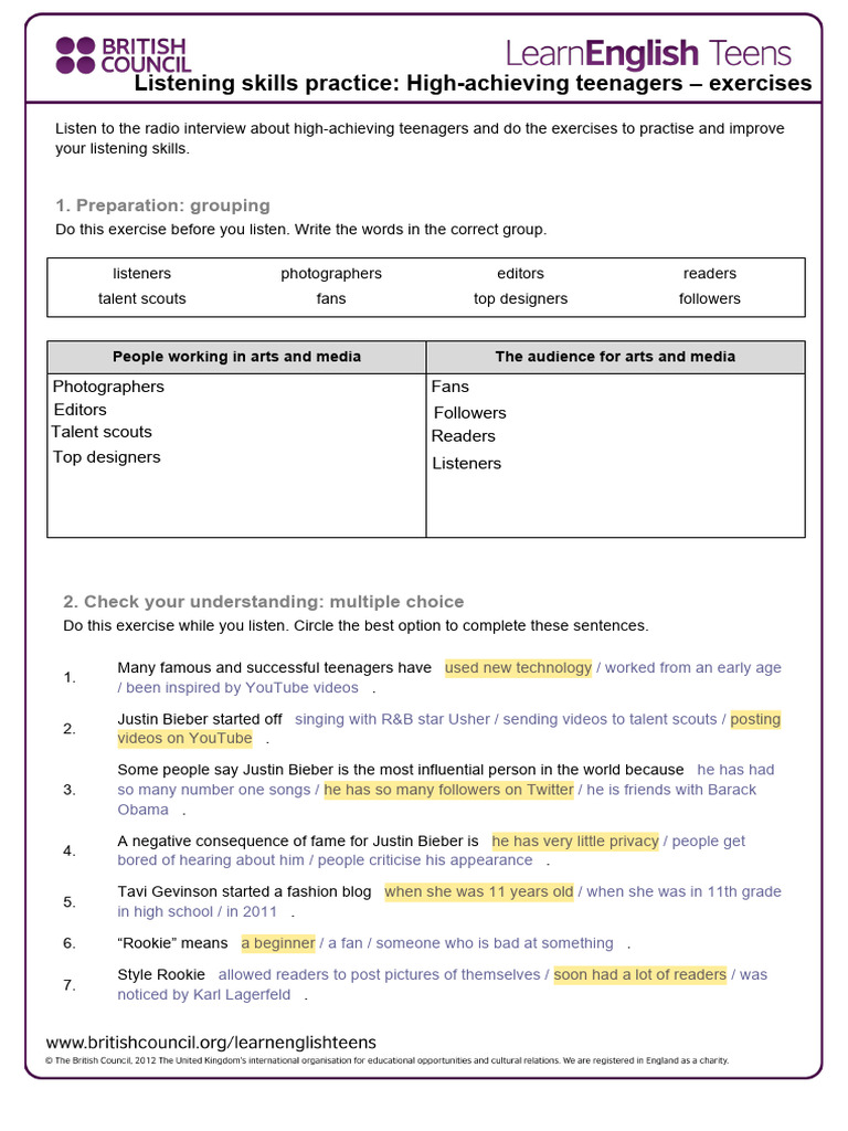 High-Achieving Teenagers - Exercises 1 | PDF | Justin Bieber | Mass Media